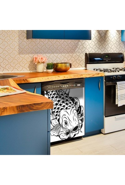 Artikel Koi Ilüstrasyon Bulaşık Makinesi Sticker