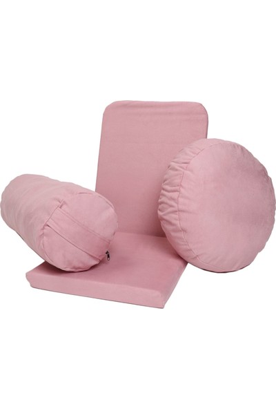 Zunkla Meditasyon Sandalyesi + Meditasyon Minderi + Yoga Bolster Minderi 3'lü Set Tay Tüyü Pamuklu Kumaş