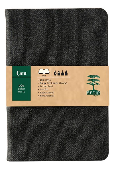 Sedir Defter Çam Serisi Düz Defter 9 x 14 cm Koyu Gri