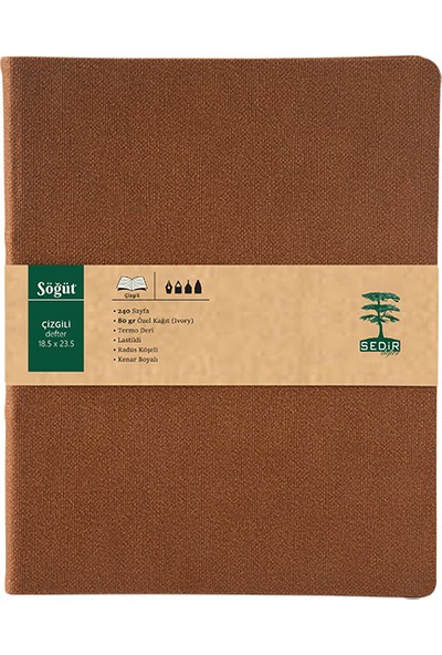 Sedir Defter Söğüt Serisi Çizgili Defter 18,5 x 23,5 cm Açık Kahve