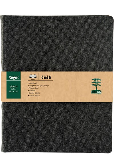 Sedir Defter Söğüt Serisi Çizgili Defter 18,5 x 23,5 cm Koyu Gri