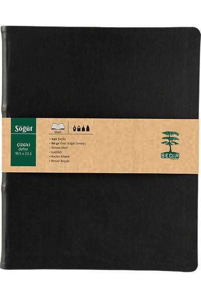 Sedir Defter Söğüt Serisi Çizgili Defter 18,5 x 23,5 cm Siyah