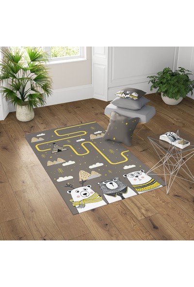 Gardenya Bohem Ayılar ve Sarı Yol Çocuk Odası Halısı 50 x 80 cm