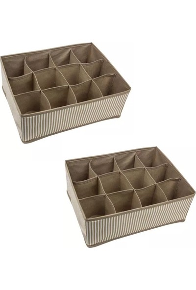Meleni Home Çok Amaçlı 12 Bölmeli Çekmece Içi Düzenleyici Organizer 31 x 25 x 12 cm Kahverengi 2 Adet