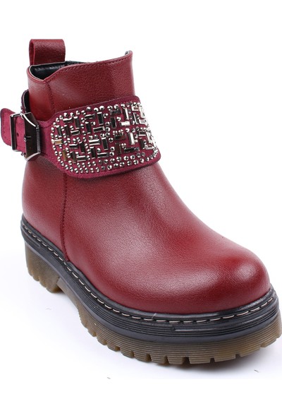 Akıllı Şirin Genç Kız Çocuk Tay Tüyü Kürklü Taş İşlemeli Bot Bordo