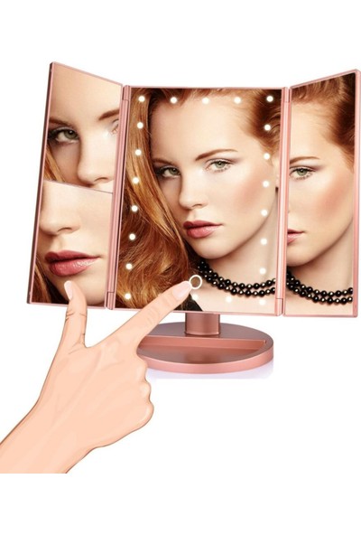 Buffer Pembe Renkli 180 Derece Ayarlanabilir LED Dokunmatik Ekran Kapaklı Makyaj Masası Aynası Modeli Buffer Pembe Renkli 180 Derece Ayarlanabilir LED Dokunmatik Ekran Kapaklı Makyaj Masası Aynası Modeli