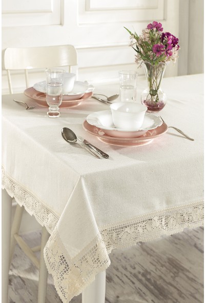 Ödel Home Keten Dantelli Masa Örtüsü