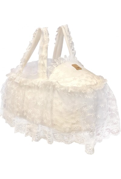 Sema Baby Fistolu Güpürlü Lüks Yenidoğan Bebek Yatağı - Ekru