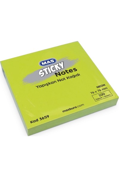 Mas 3659 Yapışkanlı Not Kağıdı 76 mm x 76 mm100 Sayfa Neon Yeşil Renk Mas 3659 Yapışkanlı Not Kağıdı 76 mm x 76 mm100 Sayfa Neon Yeşil Renk