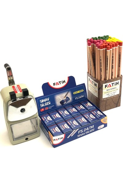 Rubenis 620 Kollu Kalemtraş + Fatih Natural Kurşun Kalem 72'li + Fatih 24'lü Sınav Silgisi 3'lü Set