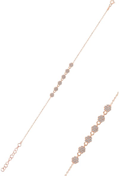 Söğütlü Silver Gümüş Rose Zirkon Taşlı Çiçek Bileklik