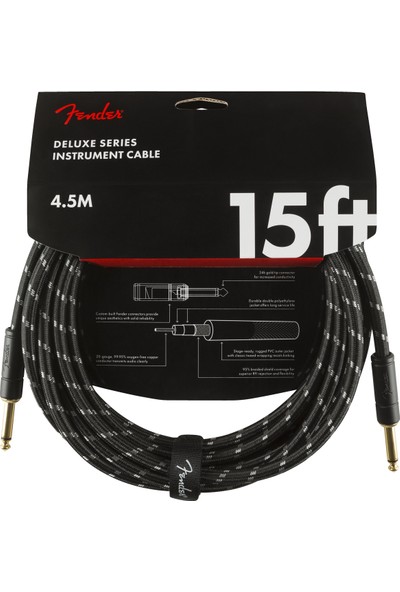 Fender Deluxe Series Instrument Cable Black Tweed - 4.5 Metre Enstrüman Kablosu Fender Deluxe Series Instrument Cable Black Tweed - 4.5 Metre Enstrüman Kablosu