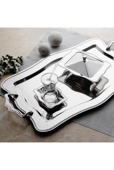 Nehir Tepsi Zincir Sade Çelik Tepsi Çay Tepsisi