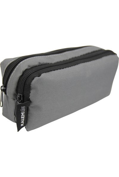Kalemlig Çift Bölmeli Keten Kalemlik Gri