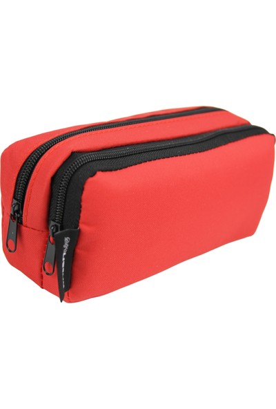 Kalemlig Çift Bölmeli Keten Kalemlik Kırmızı