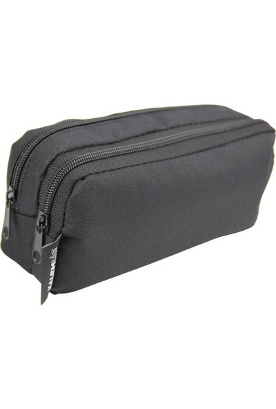 Kalemlig Çift Bölmeli Keten Kalemlik Siyah