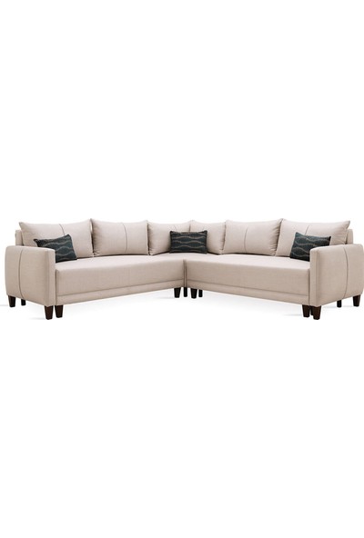 Enza Home SMART L Yataklı Köşe Takımı Açık Krem-Kadife Kumaş Enza Home SMART L Yataklı Köşe Takımı Açık Krem-Kadife Kumaş