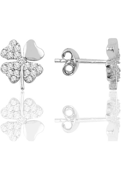 Söğütlü Si̇lver Gümüş Zirkon Taşlı Yonca Modeli Küpe