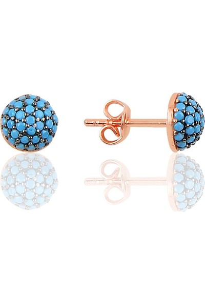 Söğütlü Si̇lver Gümüş Turkuaz Taşlı Yarım Top Küpe