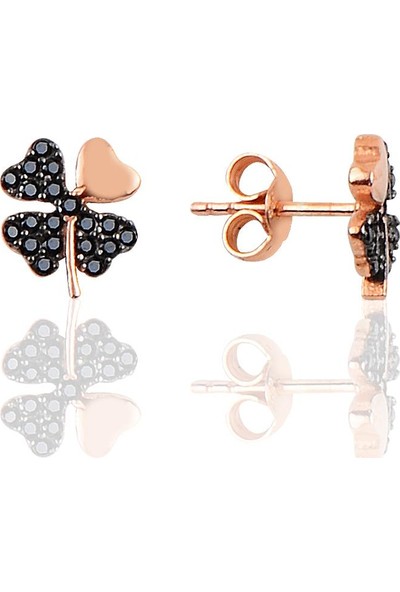 Söğütlü Si̇lver Gümüş Siyah Taşlı Yonca Modeli Küpe