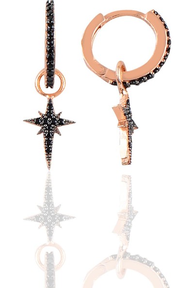 Söğütlü Si̇lver Gümüş Siyah Taşlı Kutup Yıldızı Modeli Taşlı Halka Küpe