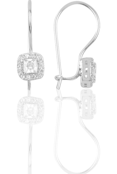 Söğütlü Si̇lver Gümüş Rodyumlu Zirkon Taşlı Çengelli Kare Küpe