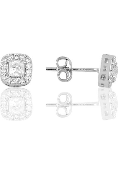 Söğütlü Si̇lver Gümüş Rodyumlu Kare Taşlı Küpe