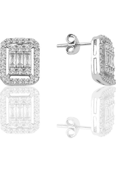 Söğütlü Si̇lver Gümüş Rodyumlu Baget Taşlı Küpe