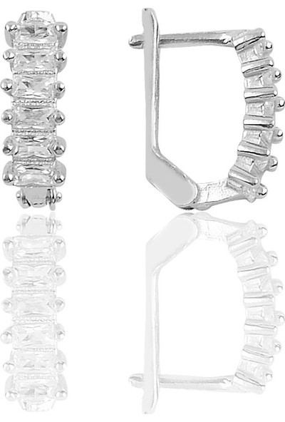 Söğütlü Si̇lver Gümüş Baget Taşlı Rodyumlu J Küpe