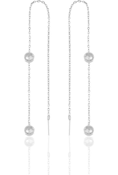 Söğütlü Si̇lver Gümüş 2 Taşlı Zincirli Küpe