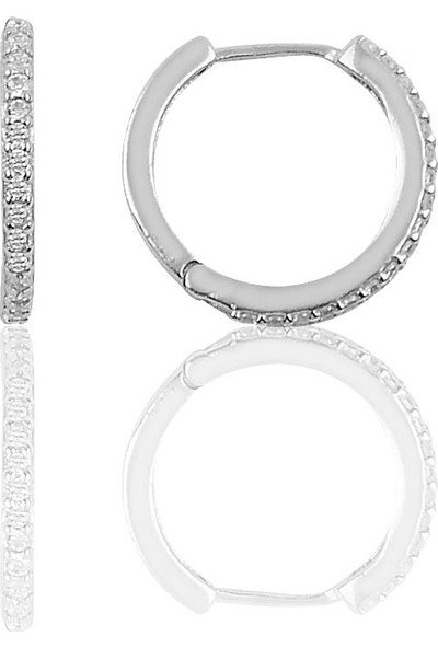 Söğütlü Si̇lver Gümüş 14 mm Rodyumlu Zirkon Taşlı Tamtur Halka Küpe