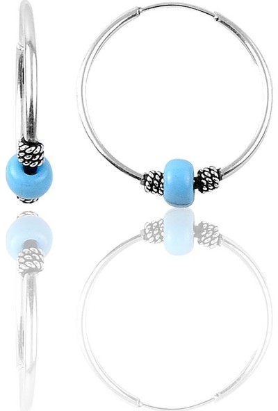 Söğütlü Si̇lver Gümüş 17 mm Turkuaz Taşlı Halka Küpe