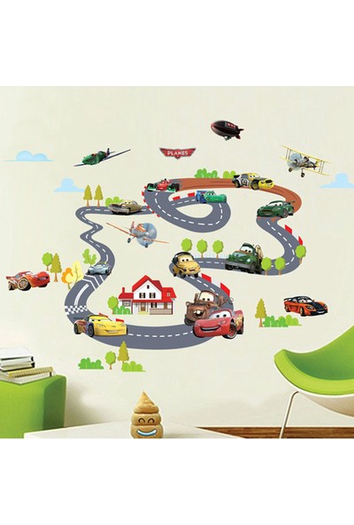 Crystal Kids Arabalar Cars Mcqueen Yarış Pisti Çocuk Odası Dekorasyonu Duvar Sticker