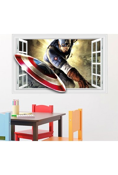 Crystal Kids Captain America Kaptan Amerika Süper Kahraman Avengers Duvar Sticker