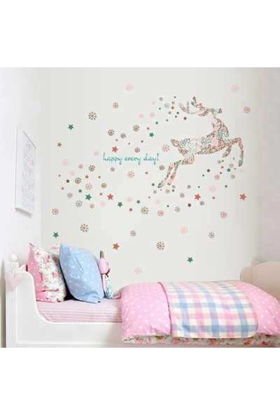 Crystal Kids Mutlu Geyik Bebek ve Çocuk Odası Kız Odası Dekorasyonu Duvar Sticker Duvar Süsü