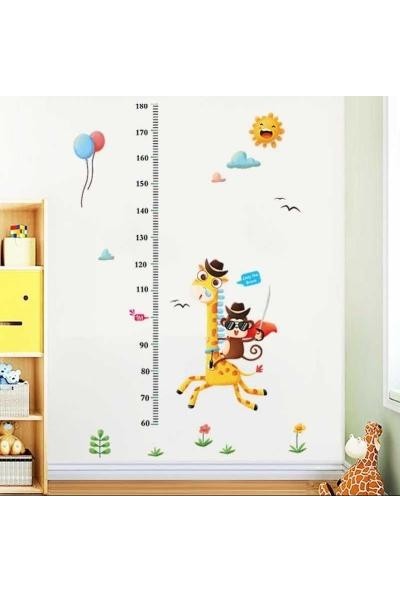 Crystal Kids Zürafa Maymun Bebek ve Çocuk Odası Boy ve Gelişim Ölçer Duvar Çıkartması Duvar Sticker