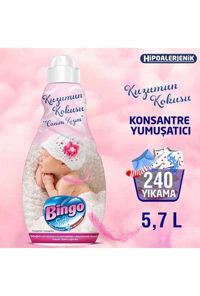 Bingo Soft Konsantre Çamaşır Yumuşatıcısı Canım Kızım 1440 ml Ekonomi Paketi 4'lü Bingo Soft Konsantre Çamaşır Yumuşatıcısı Canım Kızım 1440 ml Ekonomi Paketi 4'lü