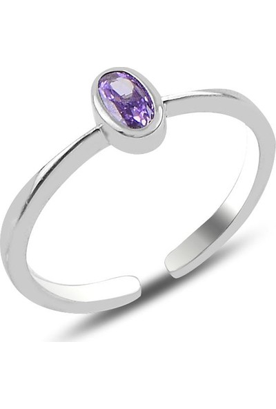 Söğütlü Silver Gümüş Rodyumlu Ametist Taşlı Ayarlamalı Yüzük