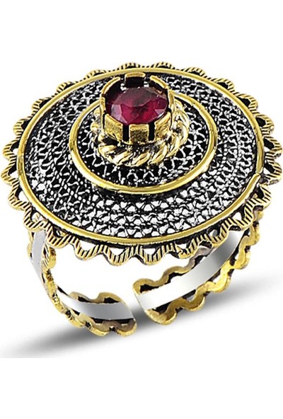 Söğütlü Silver Gümüş Kök Yakut Taşlı Otantik Telkari Yüzük