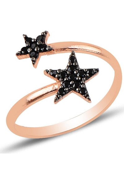 Söğütlü Silver Gümüş Ayarlamalı Siyah Taşlı Yıldızlı Yüzük