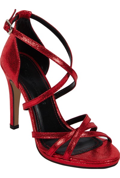Oleg Cassini Kırmızı Ince Bantlı Topuklu Abiye Ayakkabı