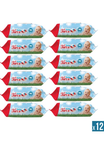 Baby Turco Islak Havlu Mendil Klasik 90 Yaprak 12'li Set Plastik Kapaklı Baby Turco Islak Havlu Mendil Klasik 90 Yaprak 12'li Set Plastik Kapaklı