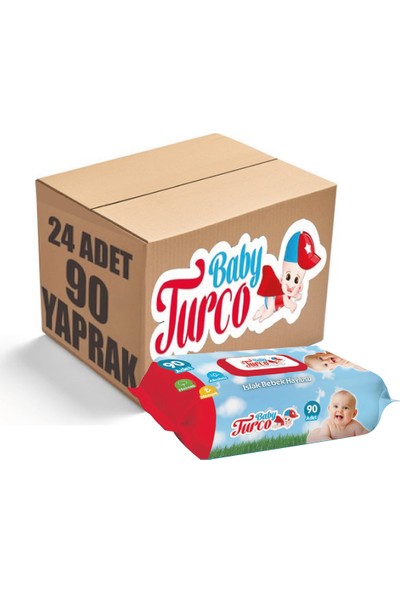 Baby Turco Islak Havlu Mendil Klasik 90 Yaprak 24 Paket Plastik Kapaklı Baby Turco Islak Havlu Mendil Klasik 90 Yaprak 24 Paket Plastik Kapaklı