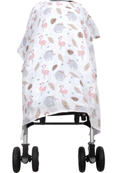 Sevi Bebe Müslin Bebek Arabası Örtüsü Flamingo