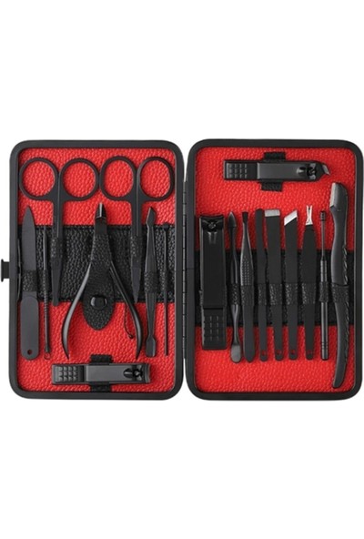 Siyah 18 Parça Manikür Pedikür El Ayak Tırnak Makası Çantalı Paslanmaz Çelik Siyah Set 32611 Siyah 18 Parça Manikür Pedikür El Ayak Tırnak Makası Çantalı Paslanmaz Çelik Siyah Set 32611
