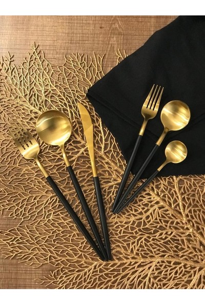 Pink & More Çatal Kaşık Bıçak Seti Mat Gold Siyah 36 Parça 6 Kişilik Pink & More Çatal Kaşık Bıçak Seti Mat Gold Siyah 36 Parça 6 Kişilik