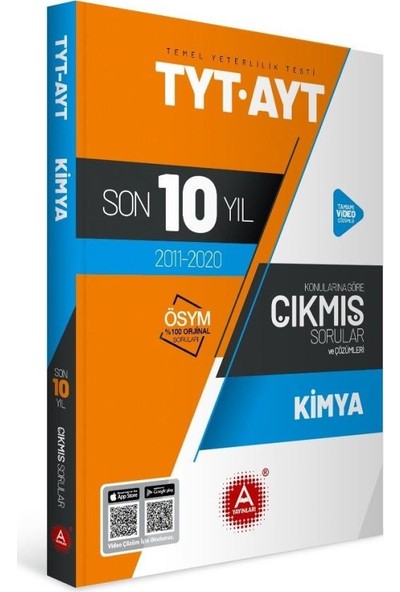 A Yayınları TYT AYT Kimya Son 10 Yıl Konularına Göre Tamamı Çözümlü Çıkmış Sorular