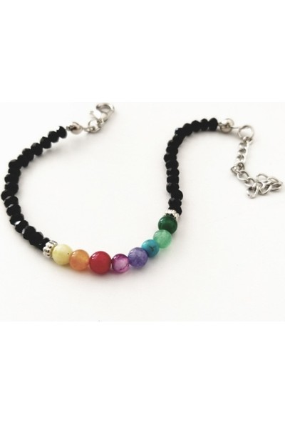 Funny Takı Rengarenk Doğaltaşlı Siyah Kristal Bileklik