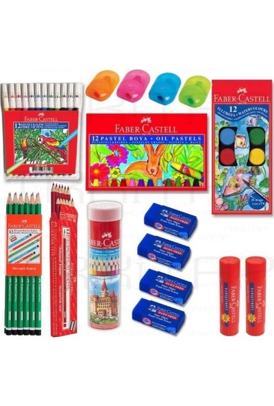 Faber-Castell 16 Parça Set Okul Kırtasiye Boya Kalem Silgi Açacak Faber-Castell 16 Parça Set Okul Kırtasiye Boya Kalem Silgi Açacak
