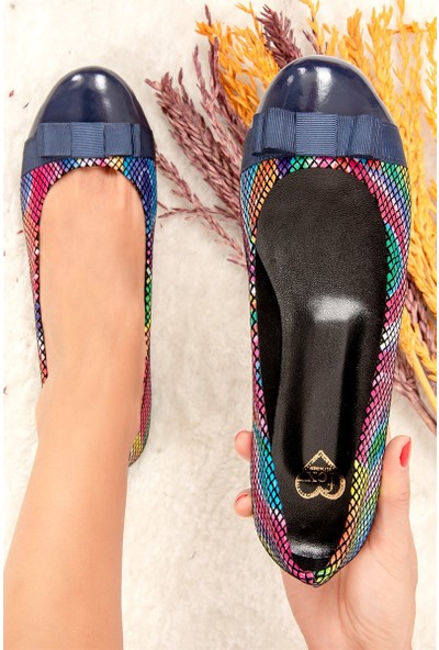 Fox Shoes Lacivert/Renkli Kadın Babet 9726019507 Fox Shoes Lacivert/Renkli Kadın Babet 9726019507